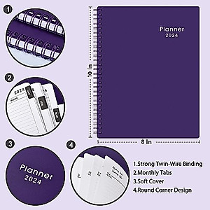 2024 Planner - 2024 Planner Spiral Bound, Jan. 2024 - Dec. 2024, 8”× 10”, 2024 Weekly & Monthly Planners for Women/Man with Printed Monthly Tabs, Strong Twin-Wire Binding, Waterproof Cover