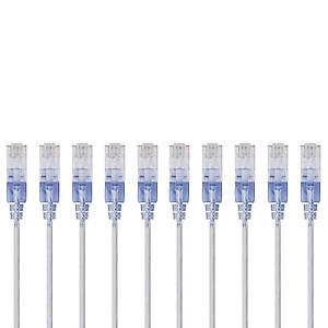 Monoprice Cat6A 25ft White 10-Pk Patch Cable UTP 30AWG 10G Pure Bare Copper Snagless RJ45 SlimRun Series Ethernet Cable