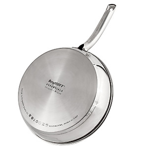 Berghoff Belly Shape 18/10 Stainless Steel 10.5Inches Skillet 2.5qt., Glass Lid, Fast, Evenly Heat, Induction Cooktop Ready
