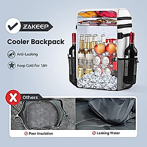 ZAKEEP Cooler Backpack, 36 Cans Multifunctional Leakproof Cooler Backpack with Padded Top Handle, Mesh Pocket for Camping BBQ (White)