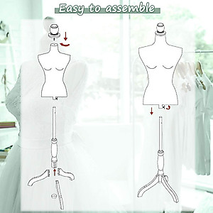 Female Dress Form Mannequin Body Foam Mannequin Torso 60-67 Inch Adjustable Dress Mannequin with Wooden Tripod Base Stand for Sewing Dressmaker Model Display Fitting Styling (Mixed)