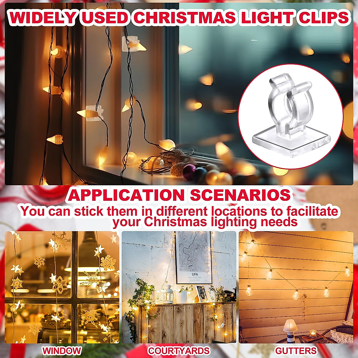 Menkxi 25 Pcs Mini Christmas Light Clips Outdoor Adhesive Wall Hanging Hooks Waterproof Mini Christmas Light Gutter Clips for Walls Windows Eaves and Yards (Clear)