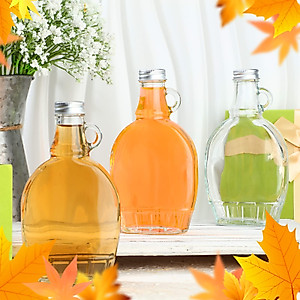 meekoo 24 Pieces 8 oz Glass Syrup Bottles with Aluminum Lid and Loop Handle Glass Maple Syrup Bottles Maple Syrup Jars Syrup Container with 4 Funnels for Potion Juice Milk Storage Gift Sauce Oil