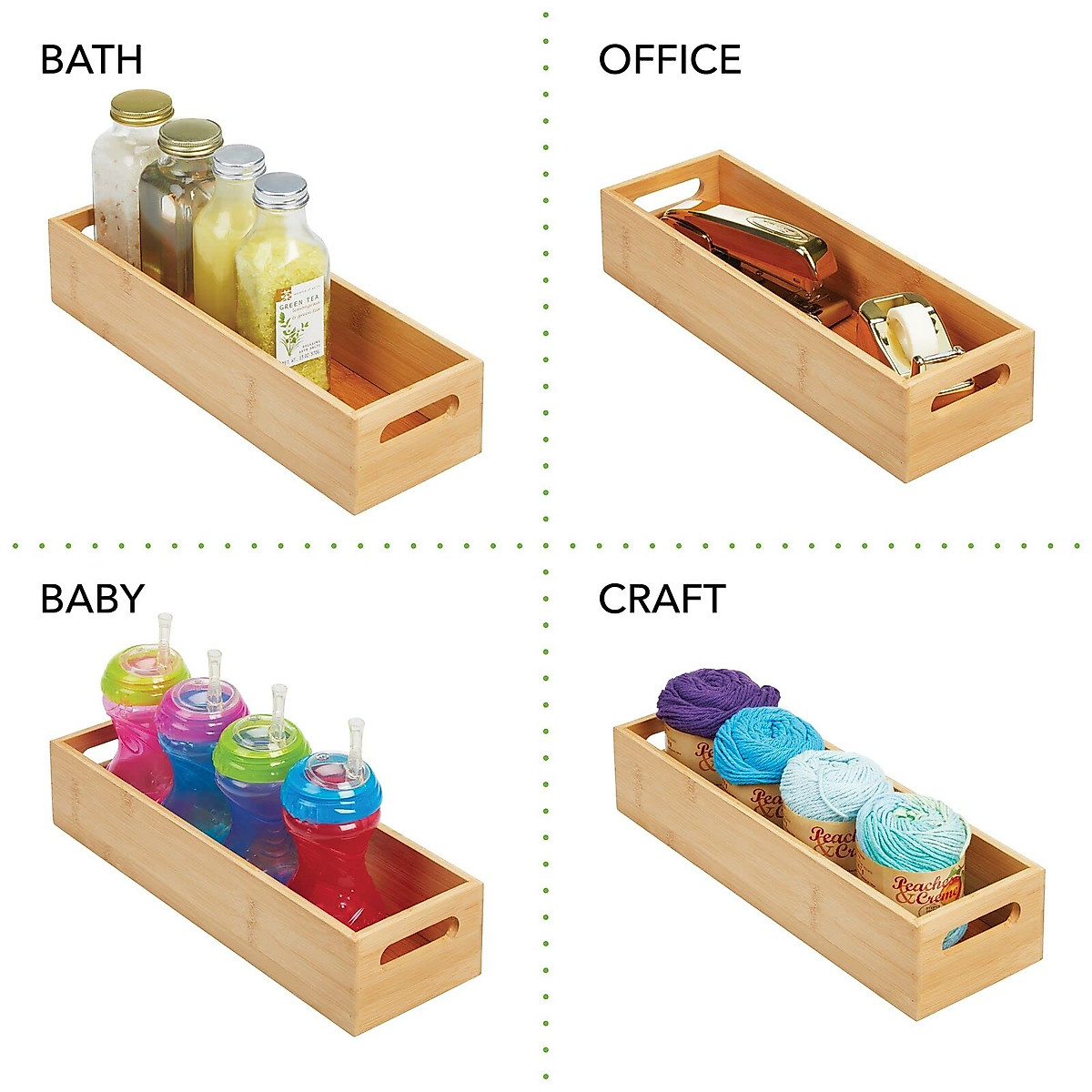 mDesign Slim Bamboo Kitchen Cabinet & Fridge Drawer Organizer Tray - Storage Bin for Cutlery, Serving Spoons, Cooking Utensils, Gadgets - 4.6 inches Wide - 6 Pack - Natural Wood Finish