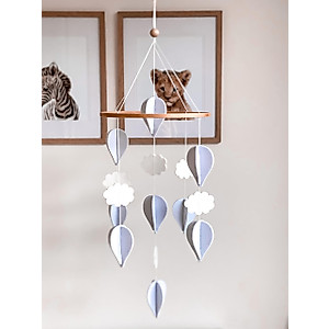 EcoCubs Handmade Baby Crib Mobile | White & Pale Grey | Hot Air Balloons & Clouds | Eco-Friendly Felt & Organic Beech Wood | Gender Neutral Nursery Decor | Simple & Modern Design