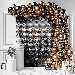 HOUSE OF PARTY Black Shimmer Wall Backdrop - 24 Panels Round Sequin Shimmer Backdrop for Birthday Decorations | Wedding, Graduation & Bachelor Party Supplies
