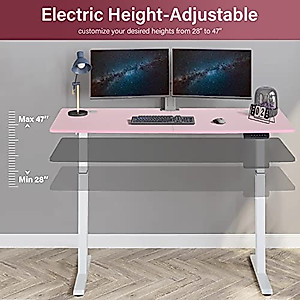 Standing Desk Converter Electric Height Adjustable Computer Desk 55 inches Home Office Gaming Desk Writing Computer Workstation PC Simple Sit-Stand Large Working Area Modern Student Study Desk,Pink