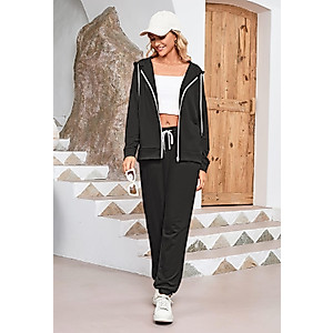 TOLENY Two Piece Workout Sets for Women Hoodie Coat and Jogging Pants Sweatsuit Outfits Black L