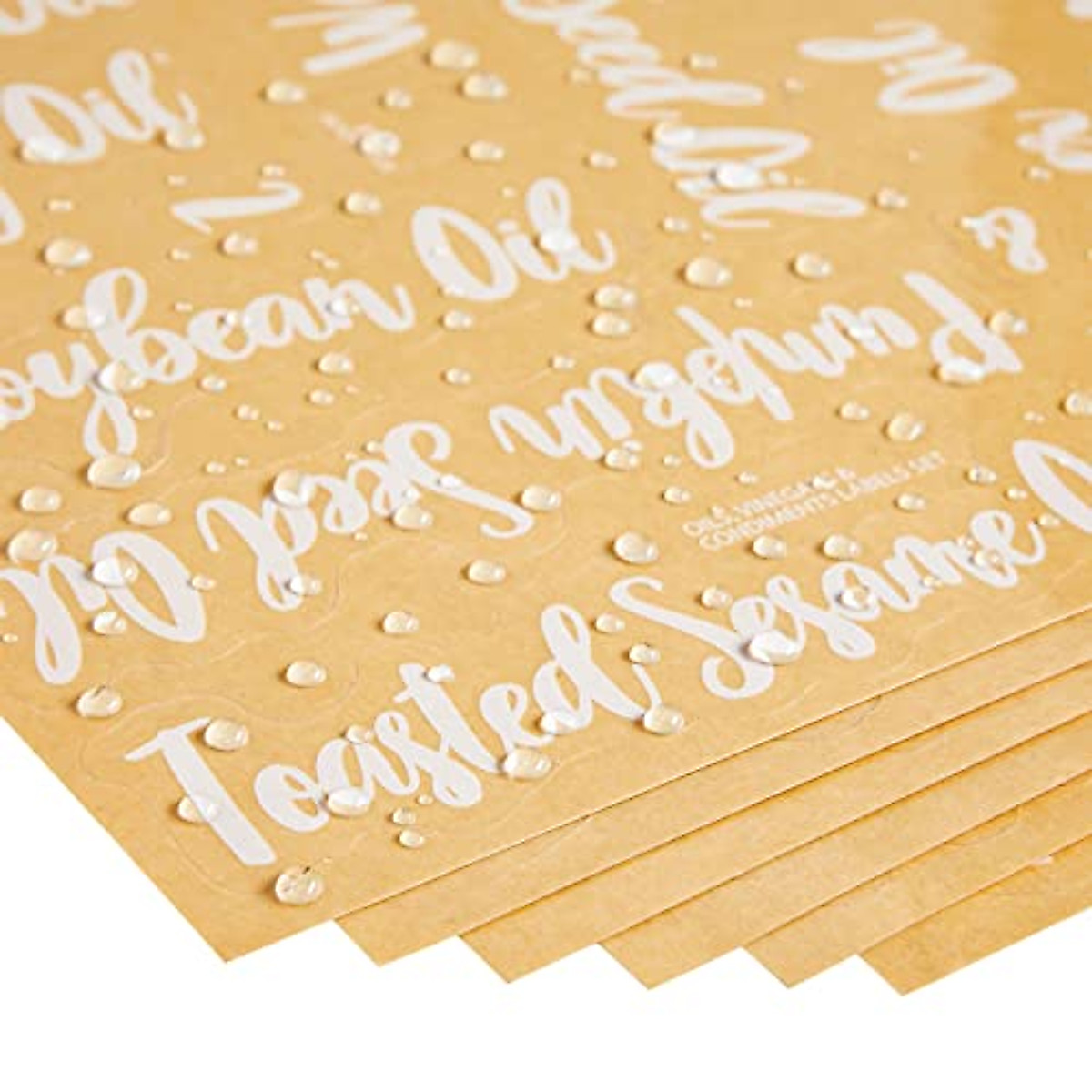 Talented Kitchen 132 White Cursive Oil and Vinegar Labels for Bottles, Clear Preprinted Condiments Stickers for Squeeze Dispensers, Kitchen Pantry Organization