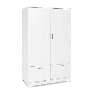 VINGLI Wide White Armoire Wardrobe Closet with Adjustable Shelves and Drawers, 60" Freestanding Closet Wardrobe Cabinet, Armoires and Wardrobes with Doors for Kids' Room, Dorm