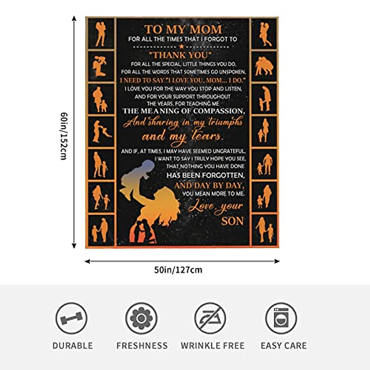 Zhung Ree Gifts for Mom Blanket, Best Mom Ever Birthday Gift I Love You Mother's Day Blanket Soft Warm Flannel Throw Blankets for Sofa Couch Bed Travel (from Son) 50" x 60"