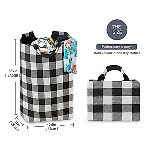 Kigai Black and White Buffalo Plaid Laundry Basket Foldable Large Laundry Hamper Bucket with Handles Collapsible Nursery Storage Bin for Kids Clothes Toy