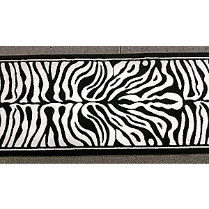 Americana Animal Skin Print Zebra Rug Black and Pure White Design 132 (2 Feet X 7 Feet 3 Inch)
