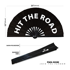 Hit The Road Hand Fan Foldable Bamboo Circuit Rave Hand Fans Slang Words Fan Outfit Party Gear Gifts Music Festival Rave Accessories (Black)