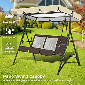 Patio Swing Canopy for 3-Seat Swings,Waterproof & Sunproof Porch Swing Chair Top Cover Replacement for Sunshade, Made of 190T High-Density Polyester, 75 x 52 x 6’’(seat Cover is not Included)