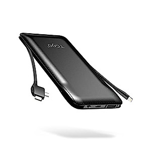 TG90° Cell Phone External Battery Packs 10000mAh Power Bank with Built in Lightning Cable Portable Charger Battery Backup Compatible with iPhone Android Phone Power Packs