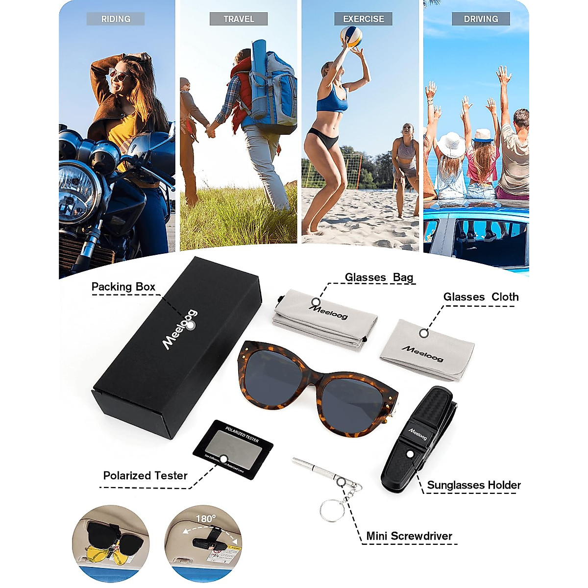 Meeloog Polarized Sunglasses Fit Over Glasses For Women, Trendy Round Sun Glasses Lightweight Wrap Around Shades MST0080 (P1 Tortoise Frame/Grey Lens)