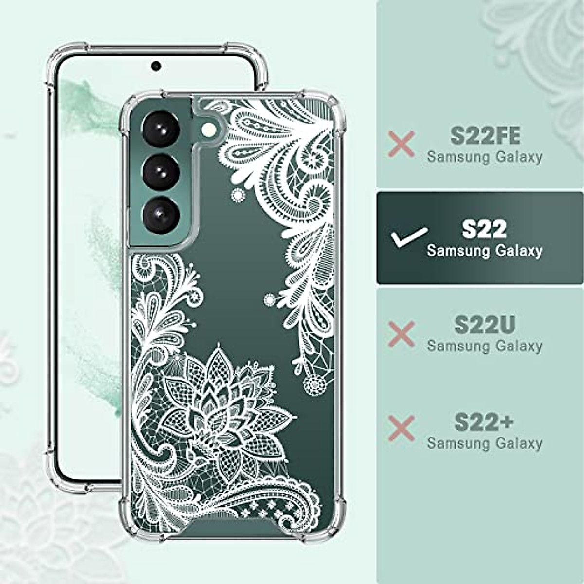 Cutebe [3 in 1 Cute Clear Case for Samsung Galaxy S22 6.1 Inch 2022 Released, Shockproof Series Protective Cover with Screen Protector and Camera Lens Protector for Women, Girls