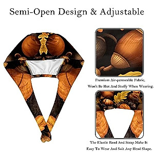 2Pcs Thanksgiving Acorn Nurses tie Back hat with Buttons,Sweatband Bouffant Hats,One Size