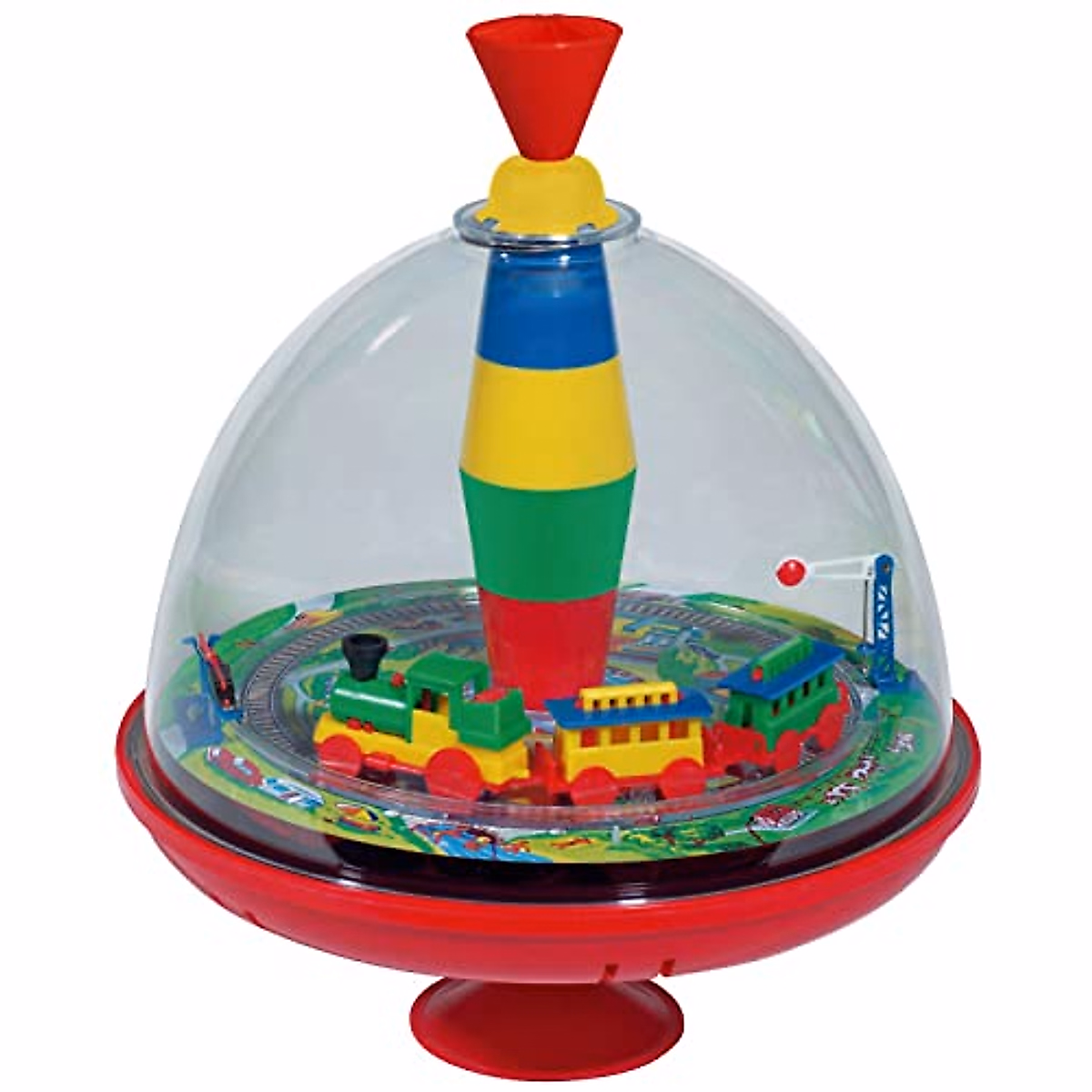Lena 52120 tin Toys Panorama Ø19 cm, Plastic Humming, Classical Pump Mechanism, Musical Locomotive, Stand, Spinning top for Children from 18 Months, Colourful