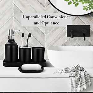 GMITING Black Bathroom Accessories Set, 10 Pcs Bathroom Accessory Set with Trash Can, Soap Dispenser and Toothbrush Holder, Soap Dish, Cotton Ball & Qtip Holder, Toilet Brush Holder, Tissue Box Cover