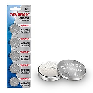 Tenergy 3V CR2032 Batteries, Lithium Button Coin Cell 2032 Battery, Compatible with AirTags, Key FOBs, Calculators, Coin Counters, Watches, Heart Rate Monitors, Glucometer, and More - 5 Pack