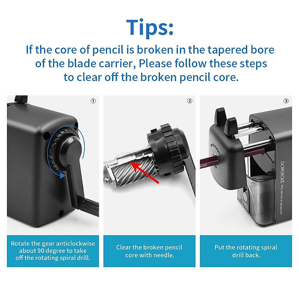 Manual Pencil Sharpener, Eesteros 2 in 1 Hand Crank Pencil Sharpener Heavy Duty for School Classroom, Office, Home(Gray)