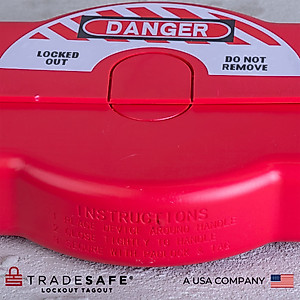 TRADESAFE Gate Valve Lockout - Red Valve Lockout Device, Lockout Tagout Valve Adjustable for 1 inch to 6-1/2 inch Diameter Valve Handles, Industrial Grade Polypropylene