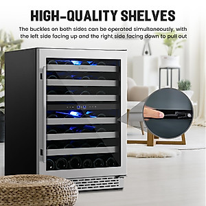 VINECOLD 24" Wine Cooler Refrigerator Dual Zone 54 Bottle Capacity, Seamless Reversible Doors,Shelves Stainless Steel Edged, Built-in or Freestanding Wine Cooler for Home and Kitchen