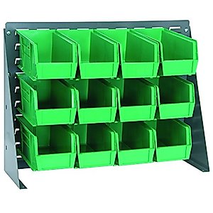 Quantum Storage Systems QBR-2721-230-12GN Ultra Bin Complete Bench Rack Package with 12 Ultra Bins, 27" x 8" x 21", Green