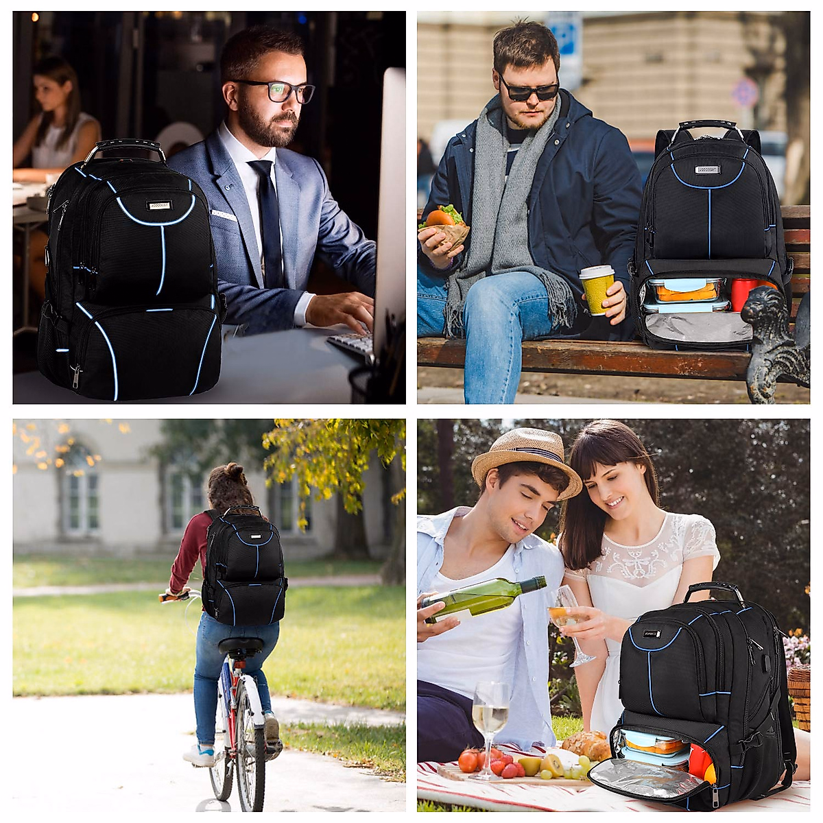 VECKUSON Lunch Bag Backpack, Insulated Cooler Lunch Box Backpack, Extra Large Travel Laptop Backpack TSA Friendly RFID Computer College bag with USB Port for Women Men,Blue