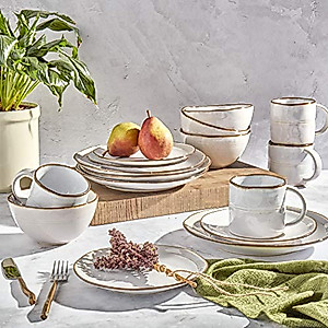 Tabletops Gallery Speckled Farmhouse Collection- Stoneware Dishes Service for 4 Dinner Salad Appetizer Dessert Plate Bowls, 16 Piece Geneva Dinnerware Set