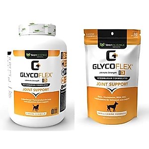 VetriScience Glycoflex 3 Maximum Strength Hip & Joint Support for Dogs, 120 Tablets & Glycoflex 3 Maximum Strength Hip & Joint Support for Small Dogs, 60 Chews