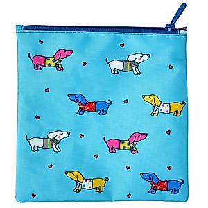 Yumbox Reusable Fabric Sandwich and Snack Bags (Set of 2 Unicorns and Cute Dog prints) for toddlers and kids' lunches. Zip Closure, Wide Opening, Washable, Food Safe, BPA Free, large 8x8 in.