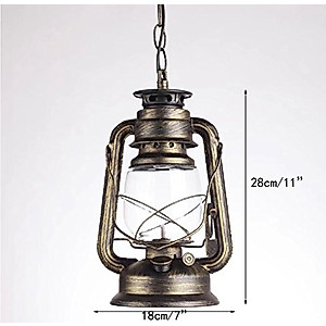 Retro Lanterne Pendant Lighting Metal Glass Shade Kerosene Ceiling Light Pendant Lamp,Bronze Finish