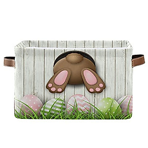 senya Easter Basket, Easter Rabbit Foldable Fabric Collapsible Storage Bins Organizer Bag for Storage Clothes