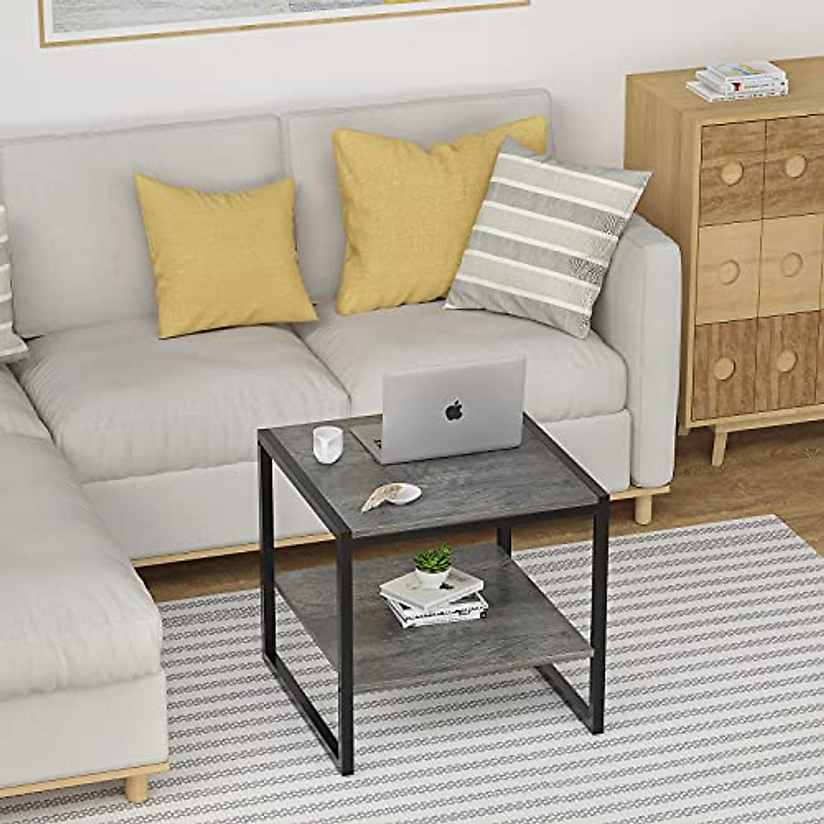 Homieasy End Table, 20 Inch Square Side Table Modern Night Stand with 2-Tier Storage Shelf, Living Room Small Coffee Table, Wood Finish Bedside Table for Bedroom,Black Oak