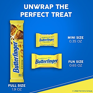 Butterfinger, Chocolatey, Peanut-Buttery, Full Size Individually Wrapped Candy Bars, 1.9 oz each, Bulk 36 Pack