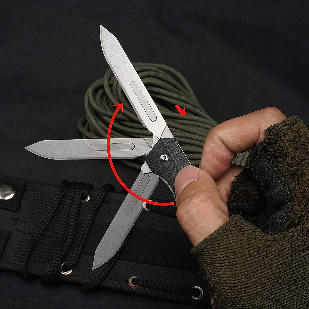 Samior S085 Compact Flipper Scalpel Folding Pocket Knife with 5pcs 440C #60 Replaceable Blade, 3.64" G10 Handle with Liner Lock, Utility EDC Keychain Knives, 1.8oz