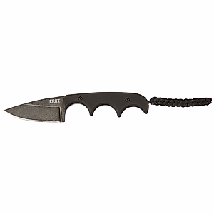 COLUMBIA RIVER KNIFE & TOOL Compact Fixed Blade Knife: Minimalist Black Drop Point Neck Knife, Folts Utility Knife with Stonewashed Blade, G10 Handle and Nylon Sheath 2384K
