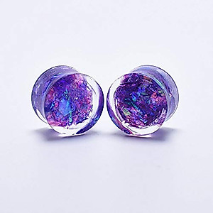 JIAPEIJIA 6Pcs Color Sequin Acrylic Ear Tunnel Piercings and Gauge Double Flared Plug 2g-1'' (00g(10mm))