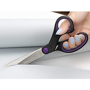 Hygloss-Armada Art Velvet Touch Scissors - Great for Arts and Crafts - Pointed Tip Blades - Reusable Vinyl Bag for Safe Storage - 8 Inches - Black and Purple - 1 Pair