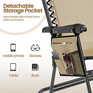 Yaheetech 26in Rocking Chair Outdoor Zero Gravity Folding Chairs Rocking Chairs Foldable Outdoor Lounge Chair for Outside Lawn with Cupholder/Pillow Ergonomic Design for Rest, Beige