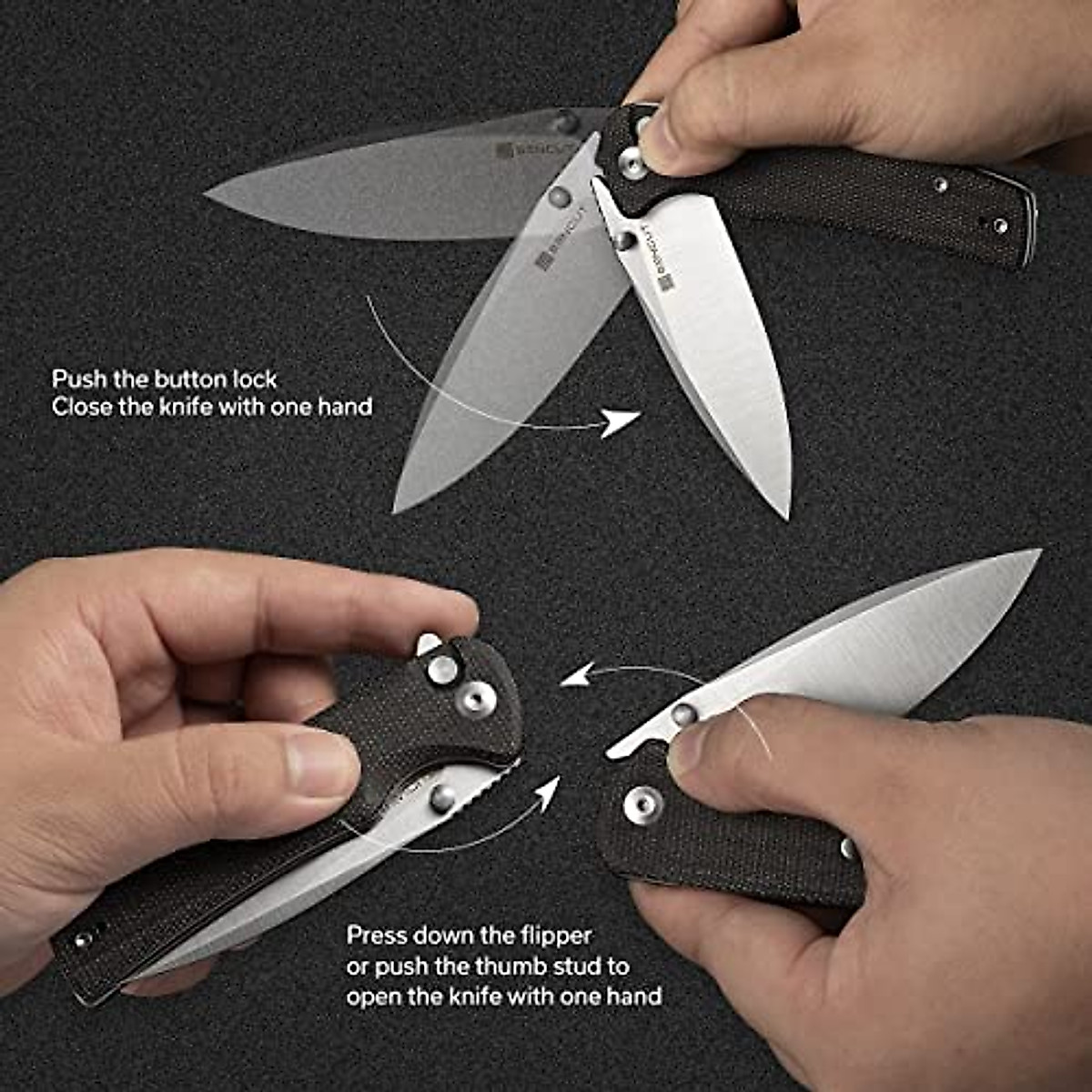 SENCUT Sachse Pocket Knife Folding Knife for EDC, Green Micarta Handle Black Stonewashed 9Cr18MoV Blade Foldable Small Knife with Clip, Button Lock Everyday Carry Knife for Men Women, Lightweight for Indoor Outdoor Gift S21007-2