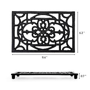 Fasmov 2 Pack Rectangle Cast Iron Trivet, 9.4 x 6.2 Inch Heat Resistant Trivet for Hot Dish Pot Pan Plate Teapot, Decorative Trivet with Rubber Feet, Pot Holders for Kitchen Dining Countertop Table