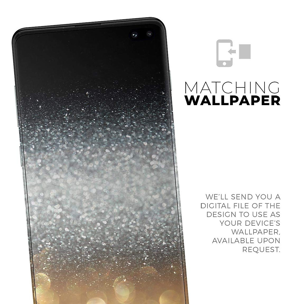 DesignSkinz Unfocused Silver Sparkle with Gold Orbs Protective Vinyl Decal Wrap Skin Cover Compatible with The Samsung Galaxy S20 (Screen Trim & Back Glass Skin)