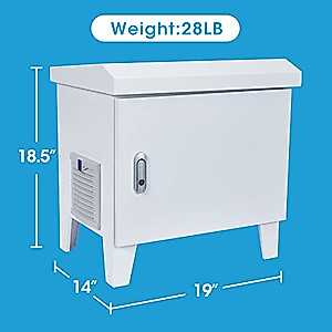 HQUA ASC01 Pond, Water Garden Weatherproof Outdoor Cabinet, Housing for Pond Aerator, Air Pump 19”W×14”D×18.5”H with 110V Cooling Fan, pre-Wired Outlet and 10’ 3-pin Plug Cord Included