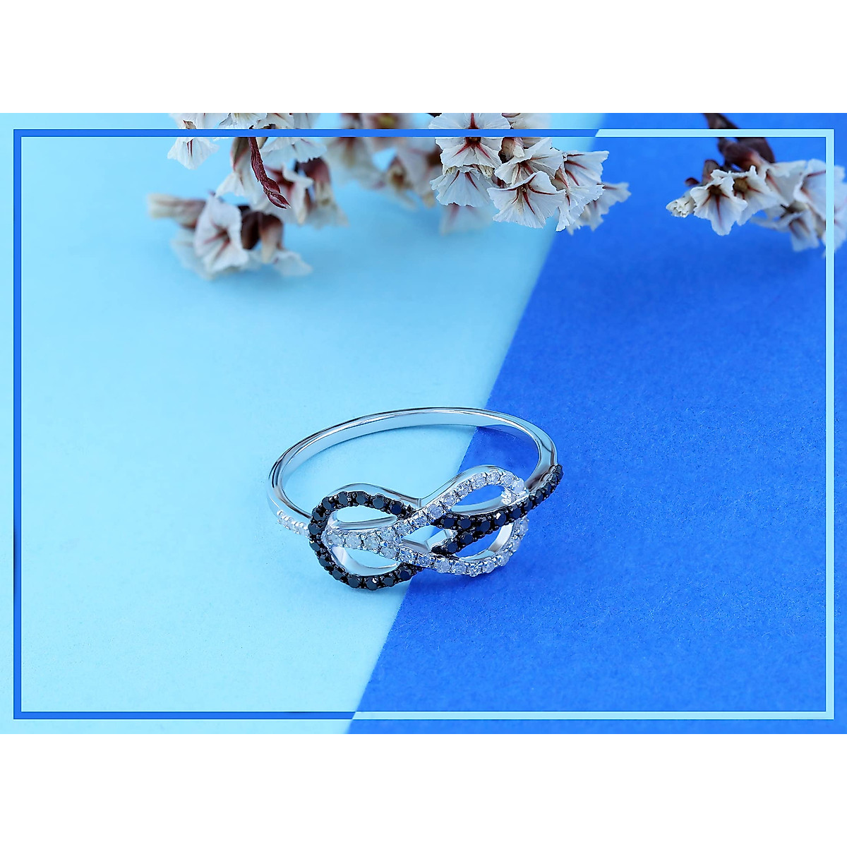 Dazzlingrock Collection 0.35 Carat (ctw) Round Black & White Diamond Infinity Right Hand Ring for Women in 925 Sterling Silver, Size 8.5