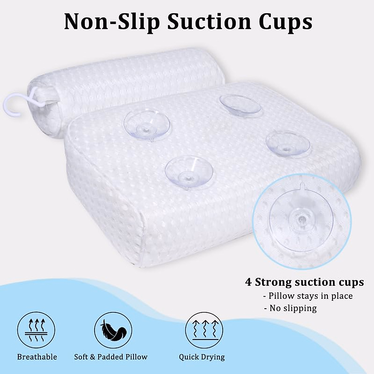 Bath Pillow for Bathtub Support Neck,Head and Back with Non-Slip Suction Cups and Comfortabl 4D AirenMesh Bathtub Pillow for Women & Men