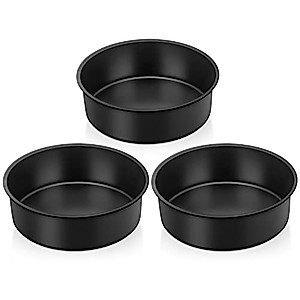 TeamFar 6 Inch Cake Pan, Round Baking Layer Cake Pan Set of 3, with Non-Stick Coating Stainless Steel Core for Birthday, Party, Wedding, Healthy & Heatproof, Release Easily & Easy Clean